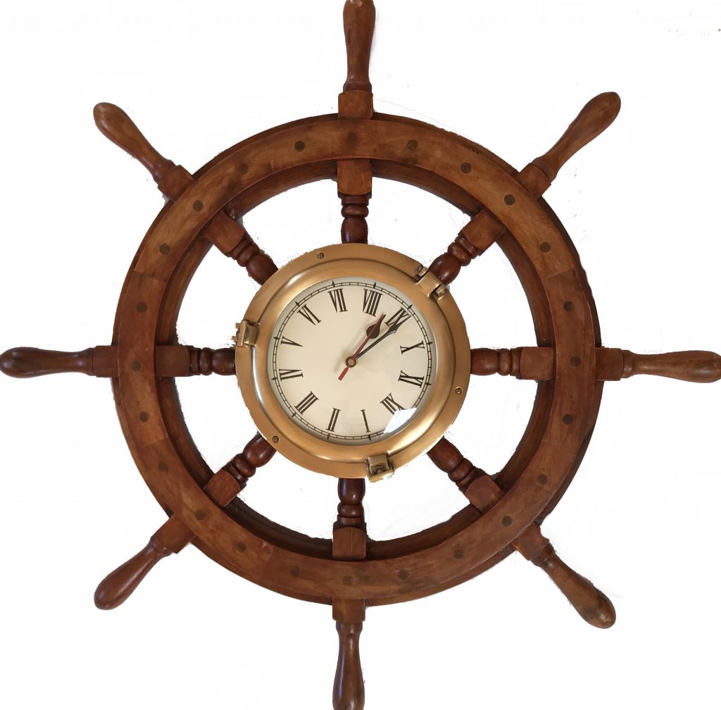 Rueda de timón decorativa con reloj | Nauticalmania